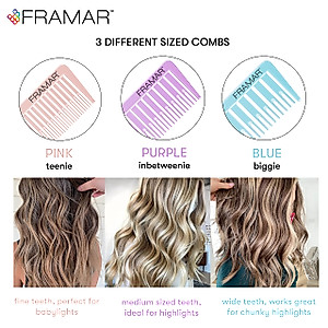 Framar Dreamweaver Highlight Comb Set – Combs for Hair Stylist, Highlighting Comb, Hair Dye Comb, Hair Highlighter Comb with Metal Pick, Balayage Comb - 3 Pack Pastel