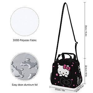 Grehge Cute Cartoon Lunch Bag Portable Thermal Insulated Preservation Pink Cat