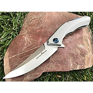 TACTICAL GEARZ Pocket Knife for EDC! Stonewashed Stainless Steel Handle! D2 Steel Blade! Includes Sheath! (Triton S)