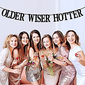 Glitter Older Wiser Hotter Banner, Death to My Youth 30th Birthday Banner Decorations, Funny 30th Birthday Party Decorations for Women (Black)