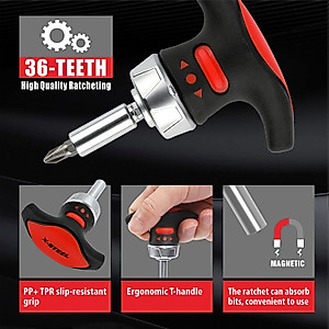 Ratcheting Muti Screwdriver Bits Sockets Set Mini Magnetic Racheting T-handle Torx Slotted Phillips Square Screwdriver Set Tools Set 24-piece with portable case for home dorm