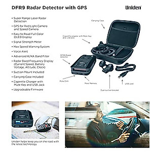 Uniden DFR9 Super Long Range Laser and Radar Detection, Built-In GPS for Red Light Cameras and Speed Camera Alerts, Easy to Read Full Color OLED Display