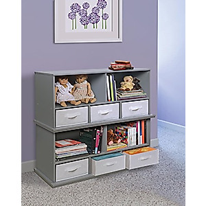 Stackable 5 Shelf Storage Organizing Cubby with 3 Fabric Baskets