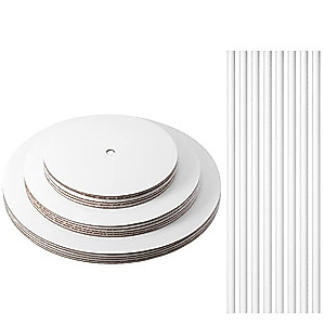39 Pieces Cake Boards and Plastic Dowels, Cake Boards Kit, Cake Stand, 15 Cardboard Cake Boards Bases, 24 Plastic Cake Drum for Tiered Cakes for Wedding Birthday Party (White)