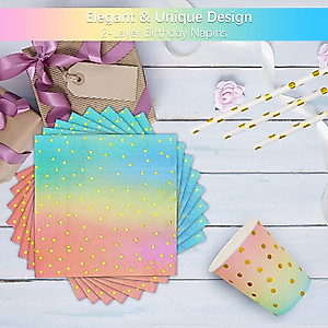 Hovico 120 Pieces Gold Polka Dot Party Plates with Paper Plates, Napkins, 9 Ounce Cups, Birthday, Graduation, Cocktail Party(Blue&Pink&Gold)