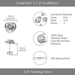 LeCalla 925 Sterling Silver Diamond Stud Earrings Love Knot Earring for Women 0.01 Ct Lab Grown Diamond for Womens and Teen