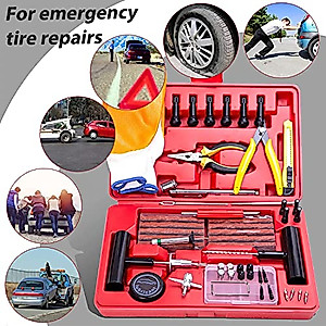 AUTOWN Flat Tire Repair Kits, 74 Pcs Universal Tire Plug Kit Heavy Duty Flat Tire Puncture Repair Kit for Cars, Trucks, Motorcycles, ATV，RV, Jeep, Tractor, Trailer