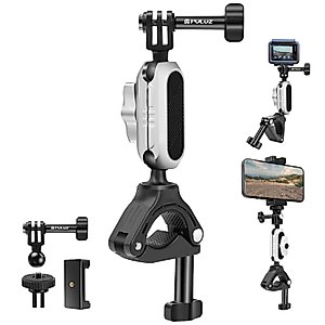 Kalofaye Camera Mount Clamp Mount Bicycle Handlebar Adapter Mount Aluminum Alloy with Dual 360°Rotatable Ball Head with Adapter Phone Clip Compatible with SJCAM GoPro Hero and Other Action Cameras