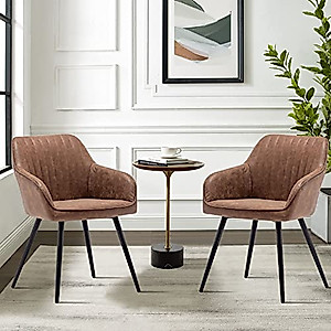 Awonde Brown Faux Leather Accent Chairs Set of 2 Modern Arm Chairs for Living Room Dining Room Office Guest Chair with Metal Legs