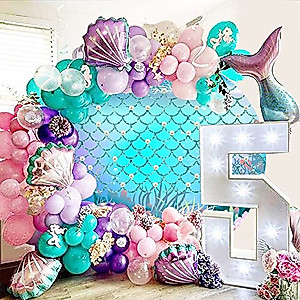 Mermaid Round Backdrop Cover 7ft Under The Sea Glittering Mermaid Birthday Backdrop Underwater Round Backdrop Cover Girls Princess Birthday Party Baby Shower Gender Reveal Photo Background Decor