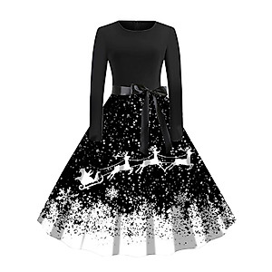 Christmas Dress Women Formal Christmas Dresses Fall Dresses for Women 2023 Women's Trendy Long Sleeve Crewneck Vintage Aline Cocktail Midi Dress Formal Dresses for Women