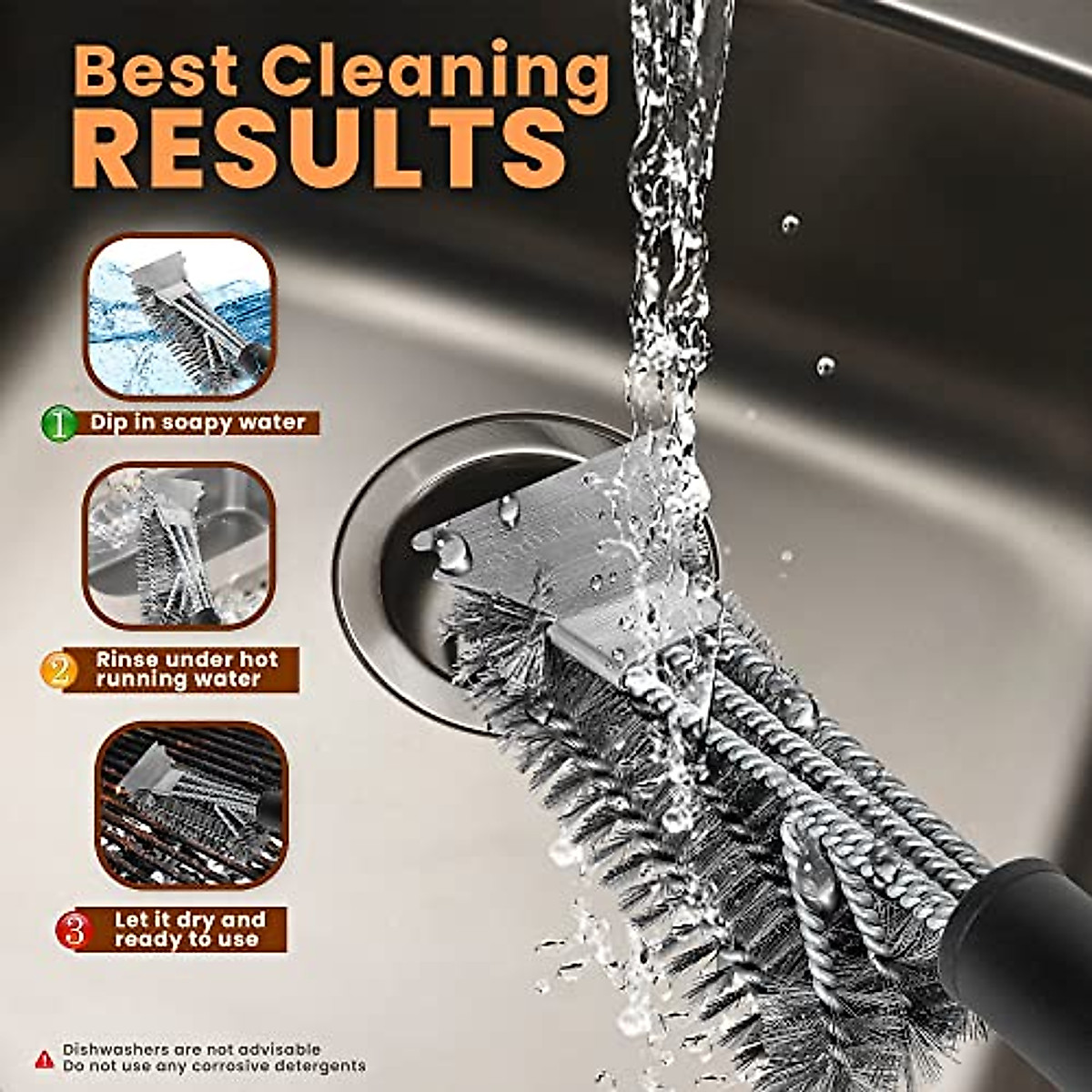 BBQ Grill Brush and Scraper, BBQ Brush for Grill Cleaning - 18” Extra Strong 3 in 1 Safe Wire Bristles Barbecue Triple Scrubber Grill Cleaning Brush for Gas Charcoal Grilling Grates BBQ Grill Brush