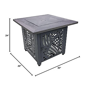 Endless Summer Lindsey 30 Inch Square Outdoor UV Printed 50,000 BTU LP Gas Fire Pit​ Patio Table with Faux Wood Mantel and Stamped Steel Base