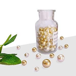 LWQYHTT Pearl for Vase Filler and Transparent Water Gels No Hole Pearl Beads for Wedding Centerpiece Home Table Decor, Pearls for Brush Holder 130PCS (Creamy White, Gold)