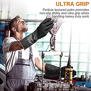 ThxToms Heavy Duty Rubber Gloves, Versatile Latex Chemical Resistant Gloves, Upgraded with Anti-Slip Design, Soft and Thick, 22" 1 Pair