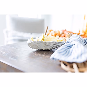 Mud Pie Oyster Shaped DIP Set, 6 1/2" x 4 1/4" | Spoon 5 1/2", White