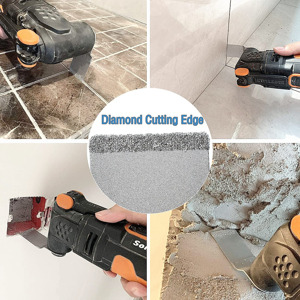 Ettonsun 4 Pcs Diamond Oscillating Tool Blade, Flush Cutting Oscillating Multitool Saw Blades for Grout Removal, Cleaning Mortar