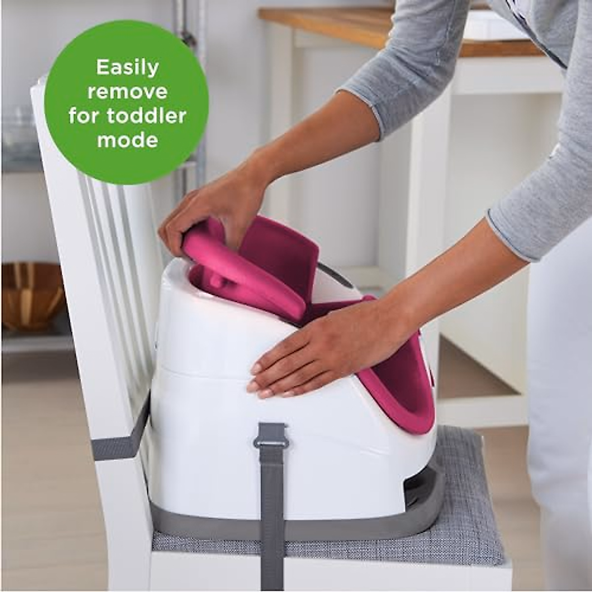 Ingenuity Baby Base 2-in-1 Booster Feeding and Floor Seat with Self-Storing Tray - Pink Flambe