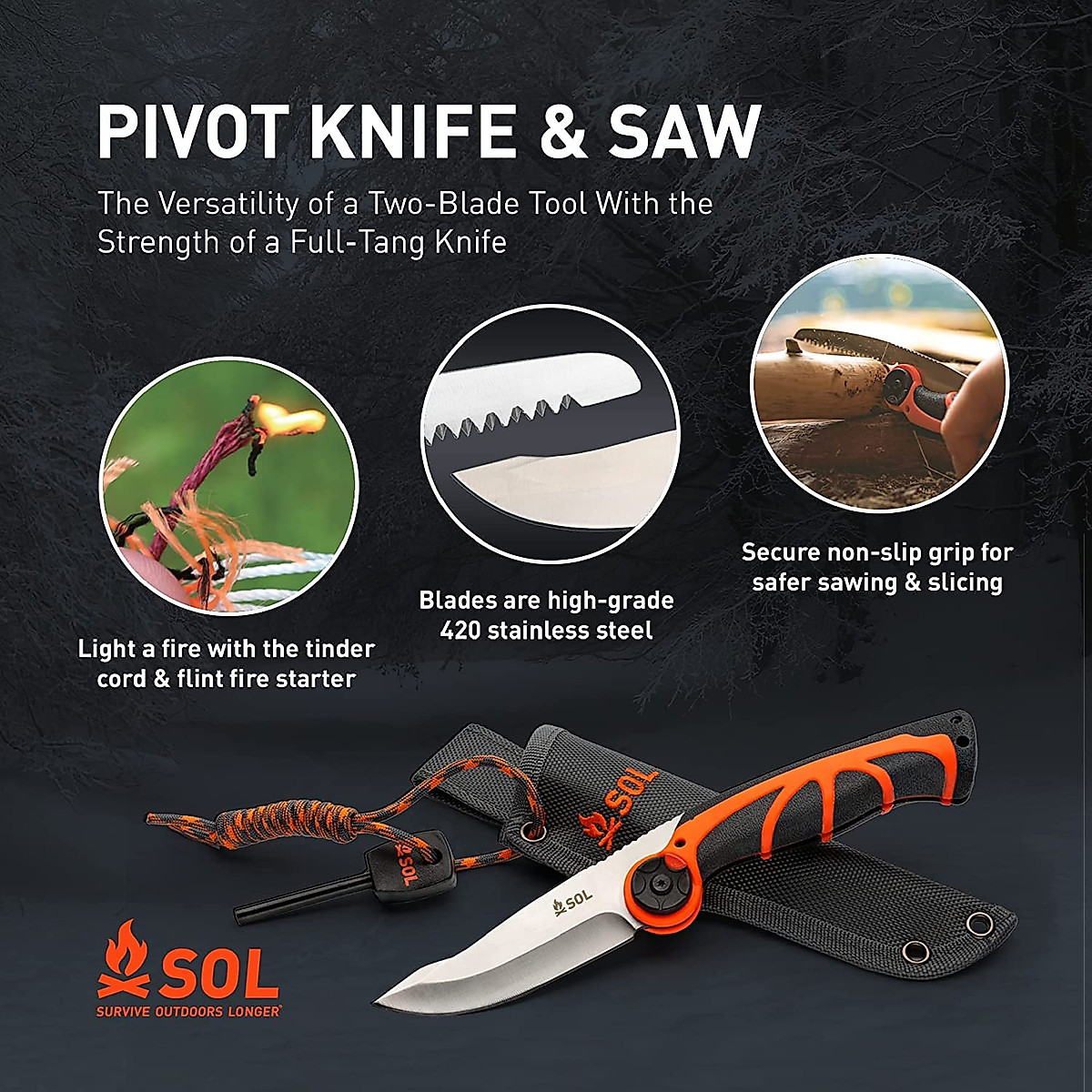 Survive Outdoors Longer Stoke Pivot Survival Folding Knife & Saw
