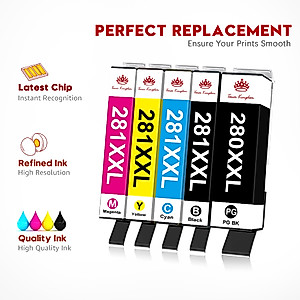 Toner Kingdom Compatible Ink Cartridge Replacement for Canon 280 281 PGI-280XXL CLI-281XXL PGI 280 CLI 281 XXL Ink for PIXMA TR7520 TR8520 TS6120 TS6220 TS6320 TS8120 TS9120 TS9520 Printer (5 Pack)