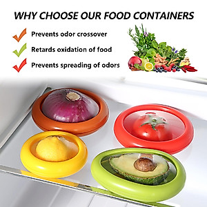 jaxiria 4Pack Fruit Vegetable Storage Holder Set - Avocado Onion Saver Box - Silicone Storage Containers for Fridge Keep Fresh