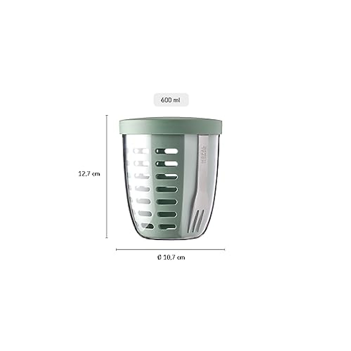 MEPAL, Fruit and Veggie Snack Pot with Airtight Lid, Colander and Fork, Portable, BPA Free, Nordic White, Holds 600ml|20oz, 1 Count