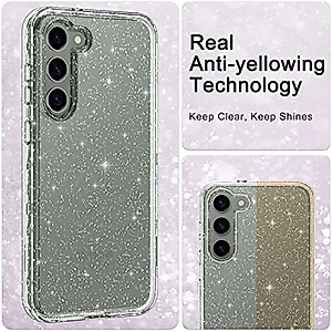 Lamcase for Samsung Galaxy S23 Plus Case 6.6 Inch, [with 2Pcs Tempered Glass Screen Protector+2Pcs Camera Lens Protector] Shiny Sparkly Bling Three Layer Shockproof Cover 2023, Clear/Silver Glitter