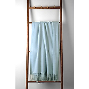 EP Mode 100% Pure Cashmere Throw Blanket for Sofa, Classic Design with Gift Box (Baby Blue)