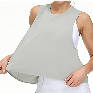THE GYM PEOPLE Women's Open Cross Back Workout Tank Tops Loose Fit Sleeveless Yoga Running Shirts Light Grey