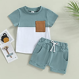 Sprifallbaby Infant Baby Boy Clothes Set Short Sleeve Contrast Stitching Color T-Shirt Toddler Drawstring Waist Shorts Outfit