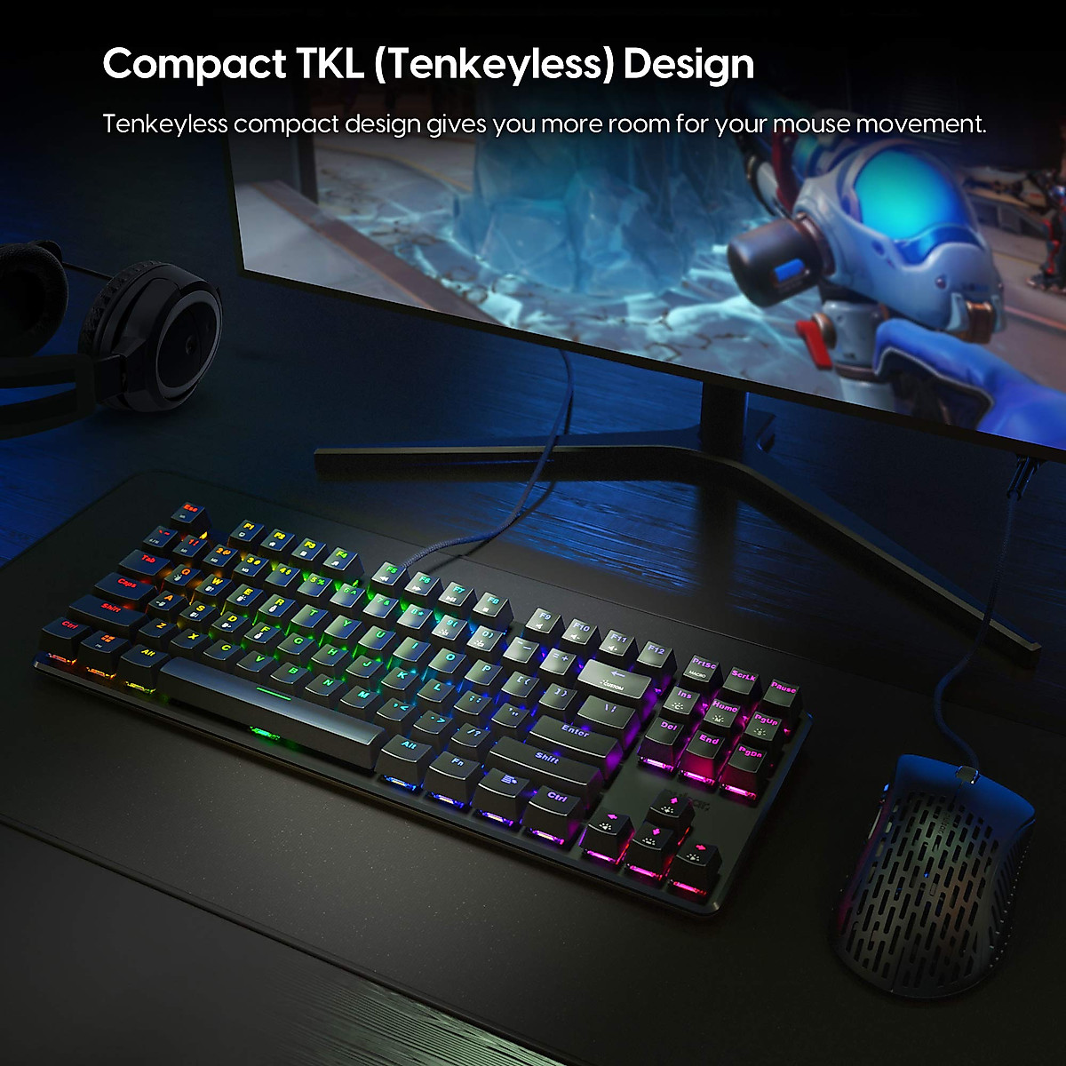 Pulsar Gaming Gears - PK003 Lunar Alloy TKL Mechanical Gaming Keyboard Brown Tactile RGB LED Rainbow Backlit USB Wired Game Keyboards for Windows PC PS5 PS4 Xbox 87 Keys Outemu Switches FPS