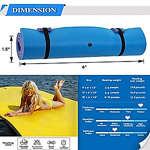Max4out Water Floating Mat 9/12/18x6 Foam Lake Floats Floating Foam Pad Lily Pad for Water Recreation and Relaxing, Blue/Yellow (9 * 6, Blue)