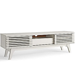 Modway Render Mid-Century Modern Low Profile 59 Inch TV Stand in White