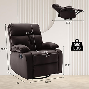 hzlagm Swivel Rocker Recliner, Rocking Recliners Chair for Small Spaces, Small Rocker Recliner Chair, Nursery Rocking Chairs for Living Room, RV, Nursery, Brown
