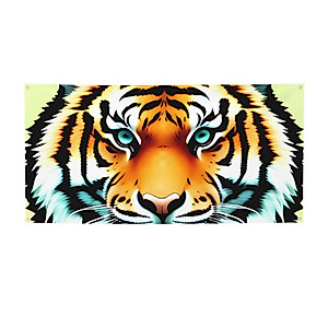 Little fat tiger head Printed Banners Personalized Party Banner Photo Text Background Banner Wall Banner for Halloween Party Home Decorations or Backdrops
