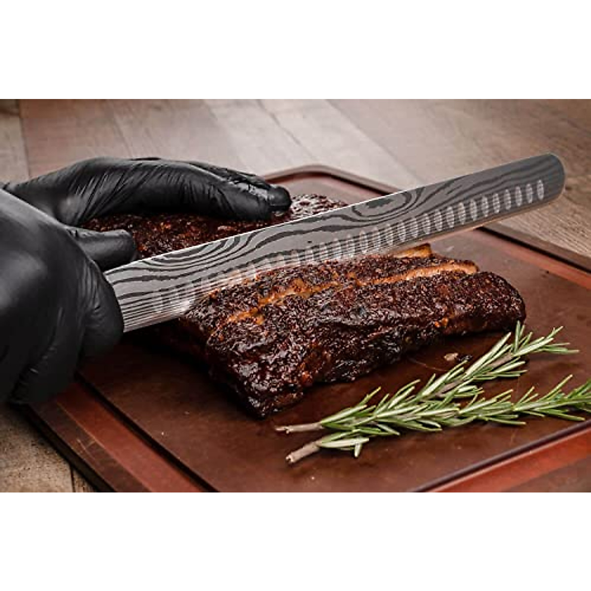 SENKEN 12" Brisket Knife with Engraved Damascus Pattern - Ultra Sharp Slicing Carving Knife for Brisket, Meat, Roasts, and Large Fruit - High Carbon Stainless Steel with Smoothly Finished Wood Handle