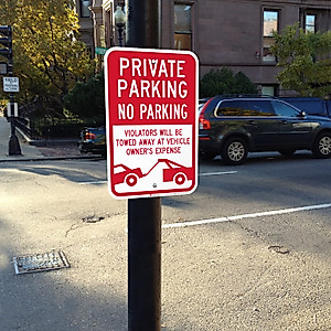 SmartSign 18 x 12 inch “Private Parking - No Parking, Violators Towed At Vehicle Owner's Expense” Metal Sign, 63 mil Aluminum, 3M Laminated Engineer Grade Reflective Material, Red and White