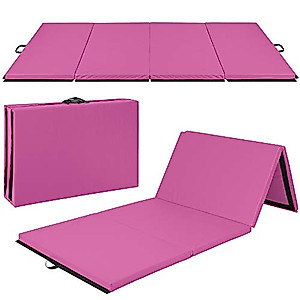 Best Choice Products 10ftx4ftx2in Folding Gym Mat 4-Panel Exercise Gymnastics Aerobics Workout Fitness Floor Mats w/Carrying Handles – Pink