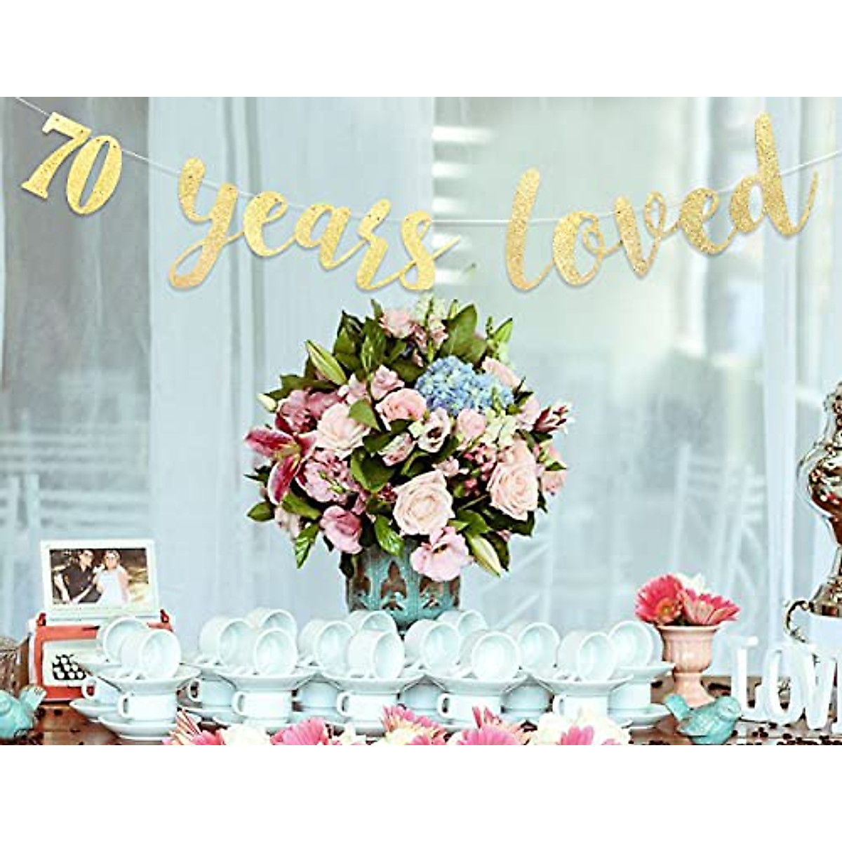 Gold Glitter 70 Years Loved Banner - 70th Birthday Banner for Women/men,happy 70th Birthday Banner,70th Mom/daddy Birthday Party Decoration Banner,70th Wedding Anniversary Banner
