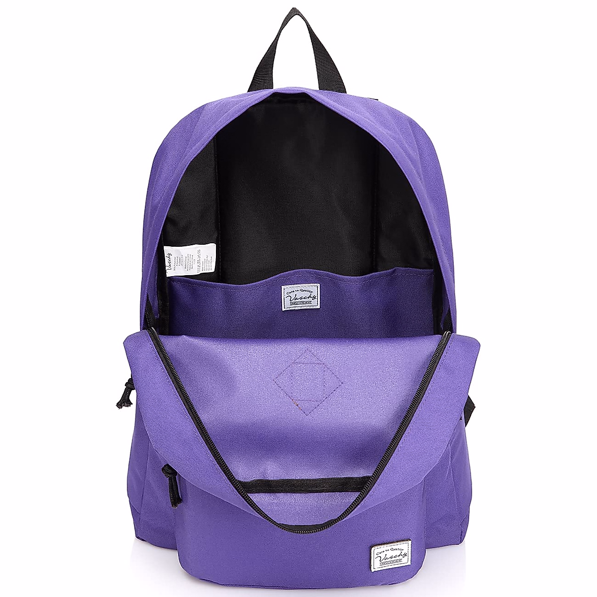 VASCHY Lightweight Backpack for School, Classic Basic Water Resistant Casual Daypack for Travel with Bottle Side Pockets (Purple)