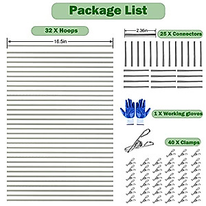 hannger 6 Sets of Greenhouse Hoops Grow Tunnel 32Pcs Row Cover Hoops - 7ft Long Garden Hoops for Raised Beds with Rust-Free Fiberglass Support Hoops Frame - DIY Plant Support Garden Stakes