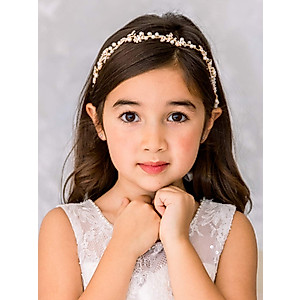 SWEETV Flower Girl Headpiece for Wedding Hair Accessories Little Girls Toddler Kids Handmade Flower Headband Princess Crystal Hair Bands for Birthday Party Photography