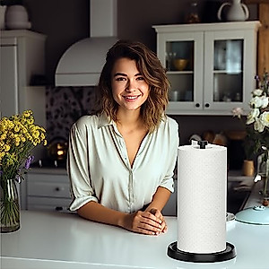 Swaitee Paper Towel Holder Countertop, Black Paper Towel Holder Stand with Ratchet Mechanism for Kitchen Bathroom, One-Handed Tear Paper Stainless Steel Paper Towel Holder with Weighted Base(Black)