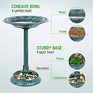 VIVOSUN 2-in-1 Outdoor Garden Bird Bath with Flower Planter Base, Weather-Resistant Garden Décor, 28” High Green