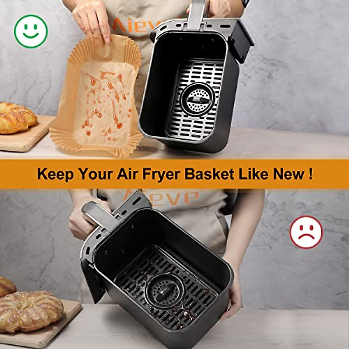 AIEVE Air Fryer Paper Accessories for Dual Basket Air Fryer, 100Pcs Non-Stick Air Fryer Liners Disposable Compatible with Ninja 2-Basket Air Fryer, Instant Vortex Plus XL 8-quart Dual Basket Air Fryer