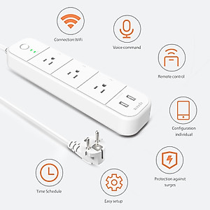 Tenda SP15 Smart WI-FI Plug Smart Power Strip, Surge Protector with 3 Individually Controlled Smart Outlets and 2 USB Ports, Surge Protection, Alexa Voice Control and Google Home, 1875W|15A|White