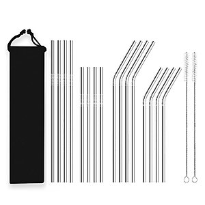Reusable Metal Straw Pack of 16 Sets With 2 Tube Brash And Travel Package Stainless Steel Straws Drinking for 20 24 30 oz Tumbler