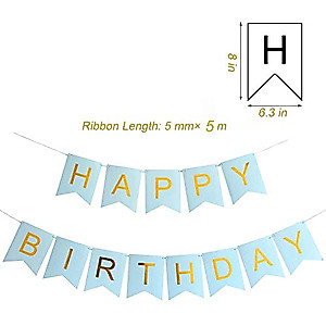 Tellpet Light Blue HAPPY BIRTHDAY Banner with 5 pcs Gold Confetti Balloons