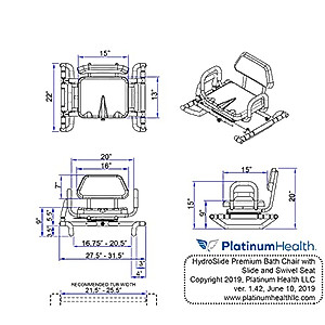 HydroSlide Sliding Shower Chair for Bathtub, Elderly Assistance Products, Transfer Chair Assist for Seniors, Disabled Products for Adults, Bathroom Aid, Padded Swivel Seat, Back, & Handles, Adjustable (Blue)