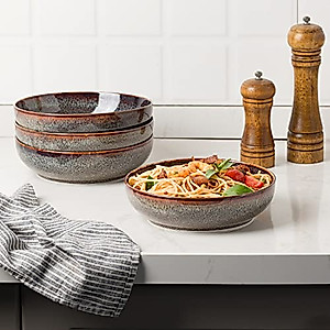 KYBSCZ 30oz Pasta bowls set - 8" serving bowls - salad bowls set of 4 - Large ceramic bowls - Dinner bowls - Microwave safe bowls